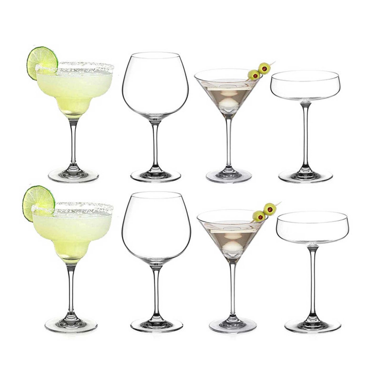 8 Piece Party Cocktail Glasses Bundle - Martini | Gin | Saucers ...